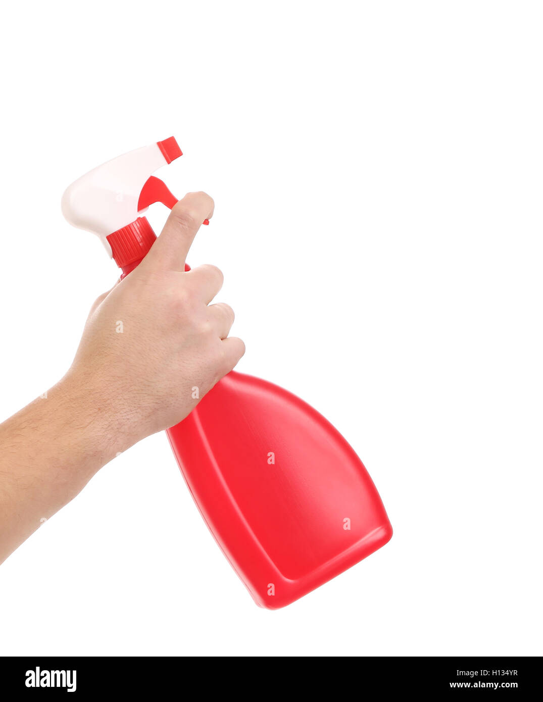 Hand holding red plastic spray bottle Stock Photo - Alamy