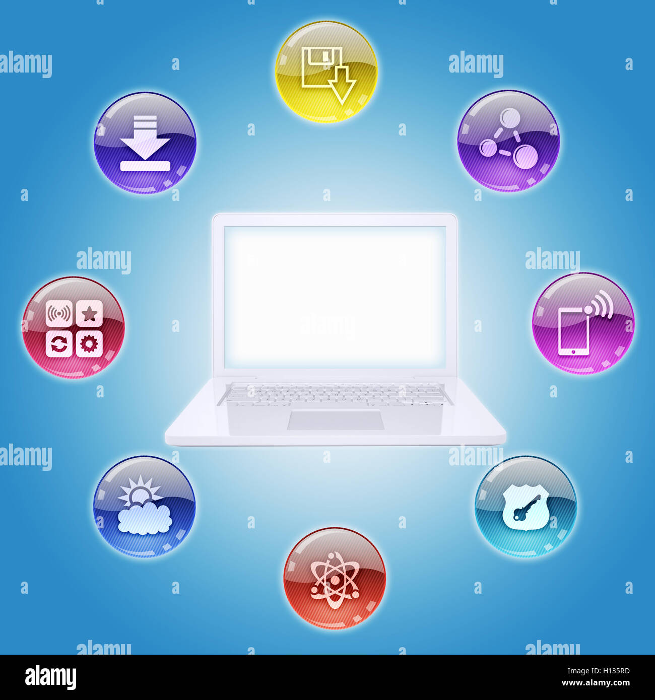 Laptop and program icons Stock Photo - Alamy