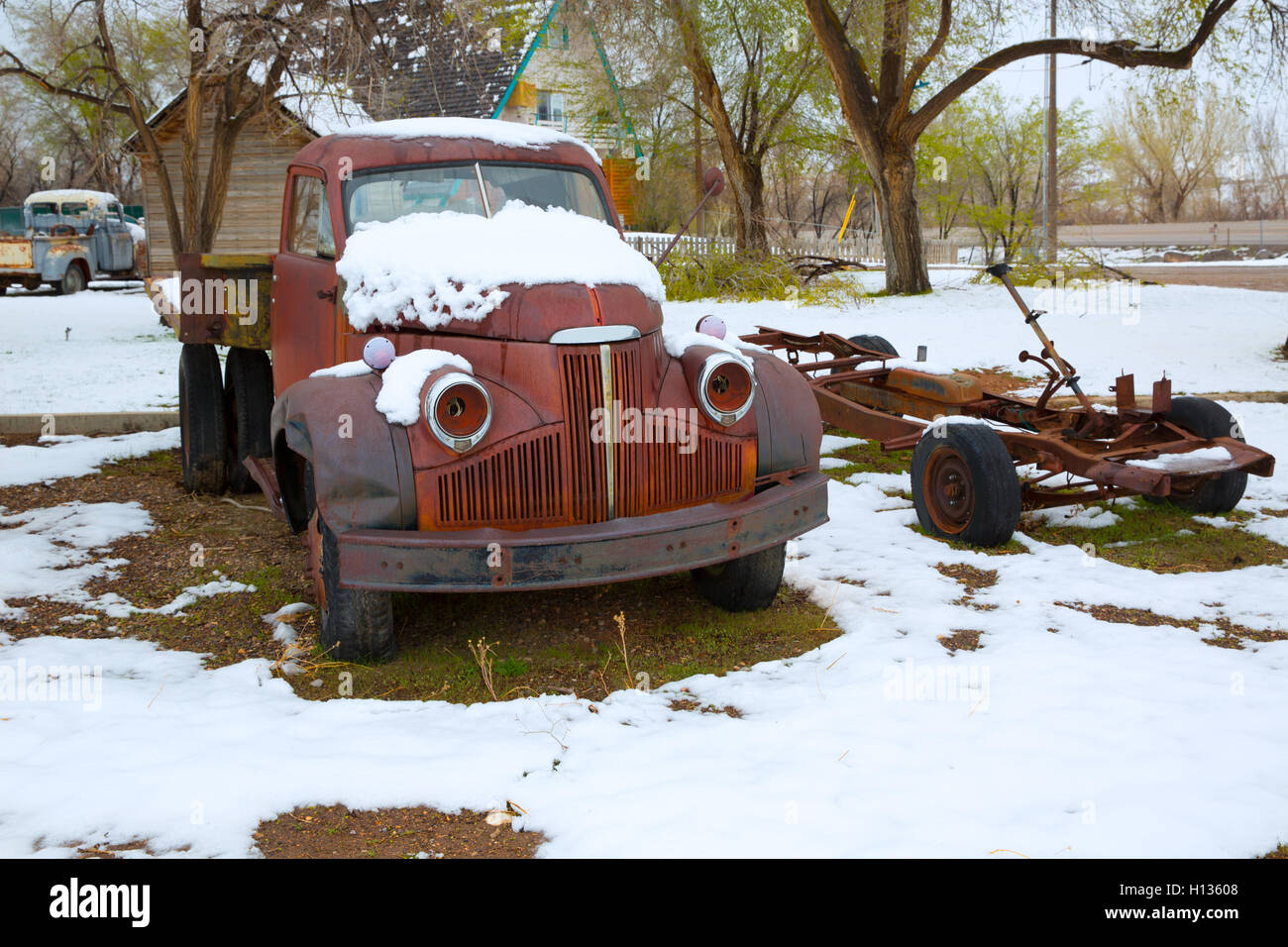 Snow old truck in the early spring time in Nevada Stock Photo - Alamy