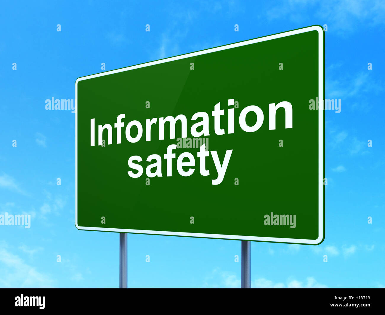 Protection concept: Information Safety on road sign background Stock ...