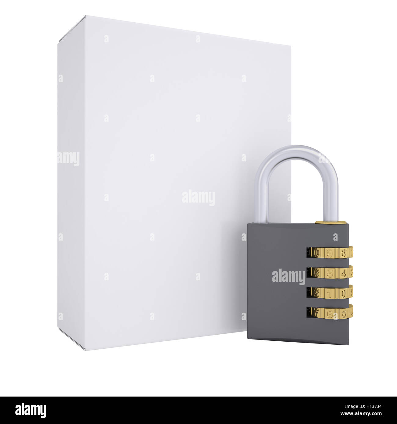 Combination lock and white box Stock Photo - Alamy