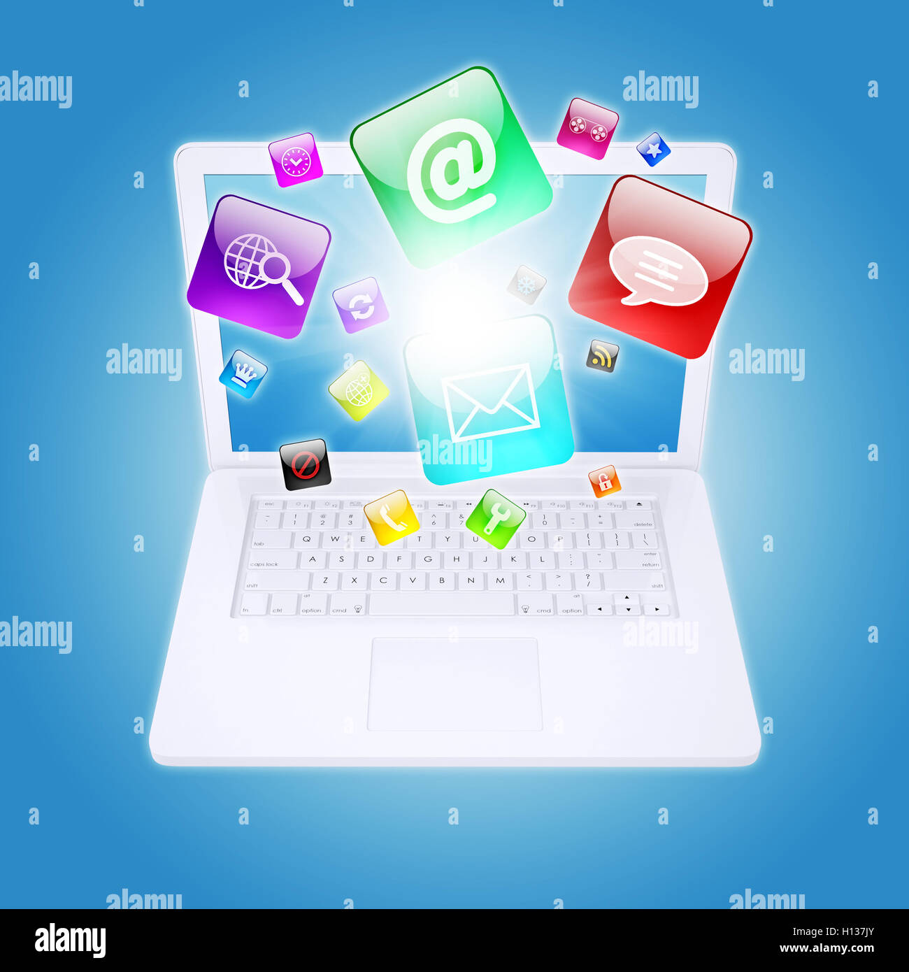 Laptop and program icons Stock Photo - Alamy