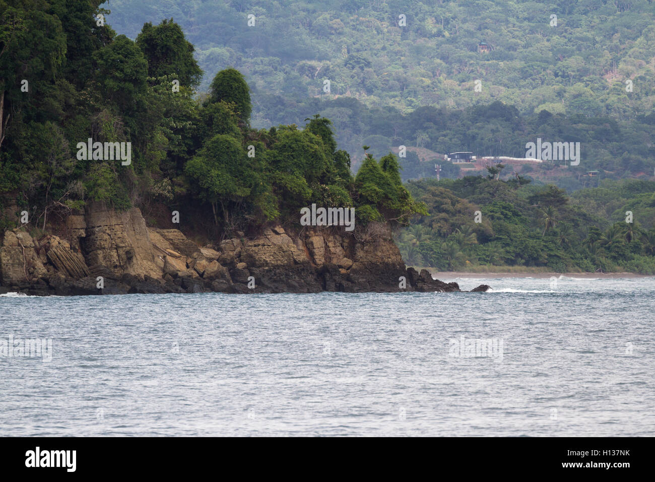 close up landscape of the rocks and cliffs in the Costa Rican south ...