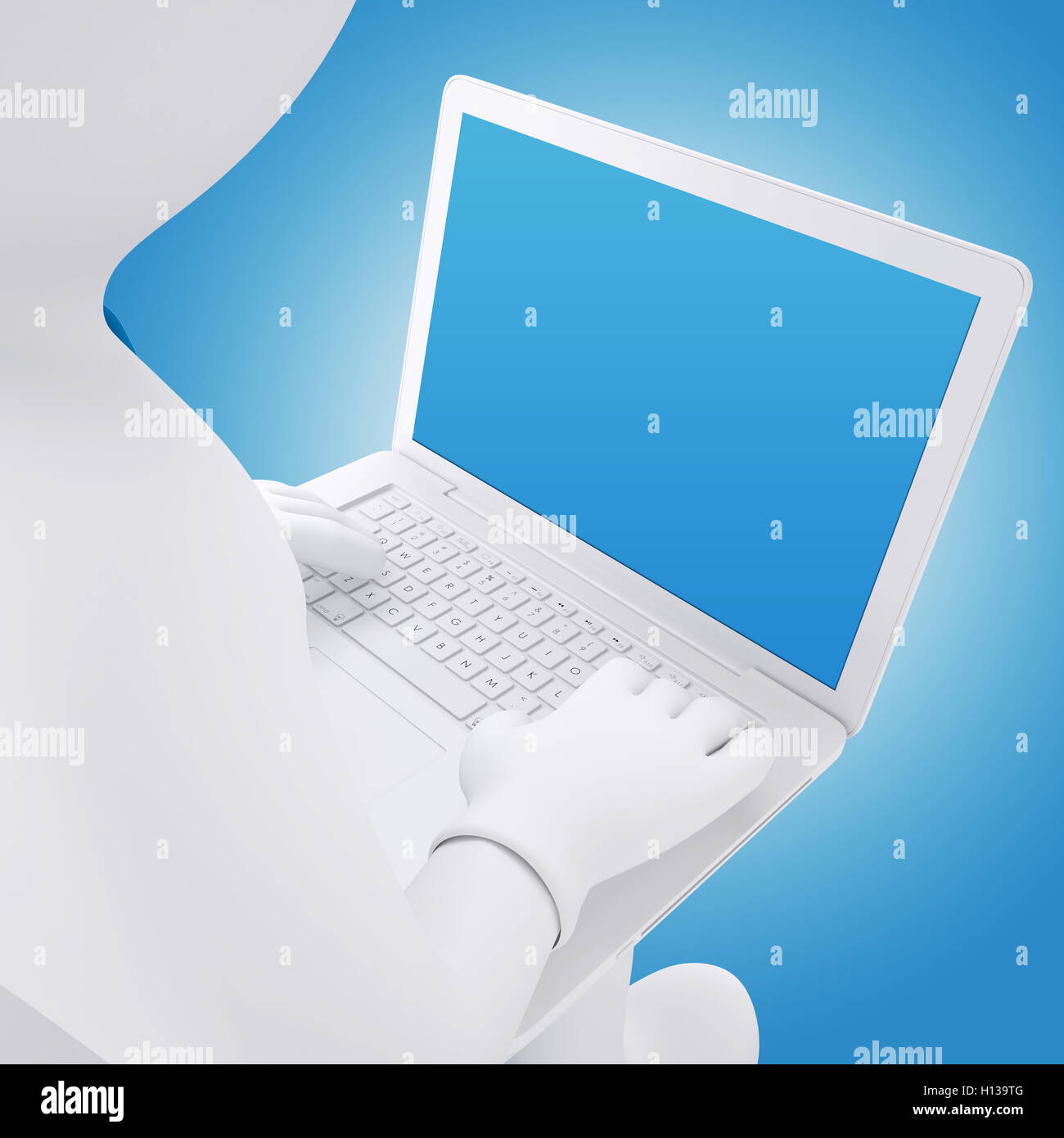 3d white man working on a laptop Stock Photo - Alamy