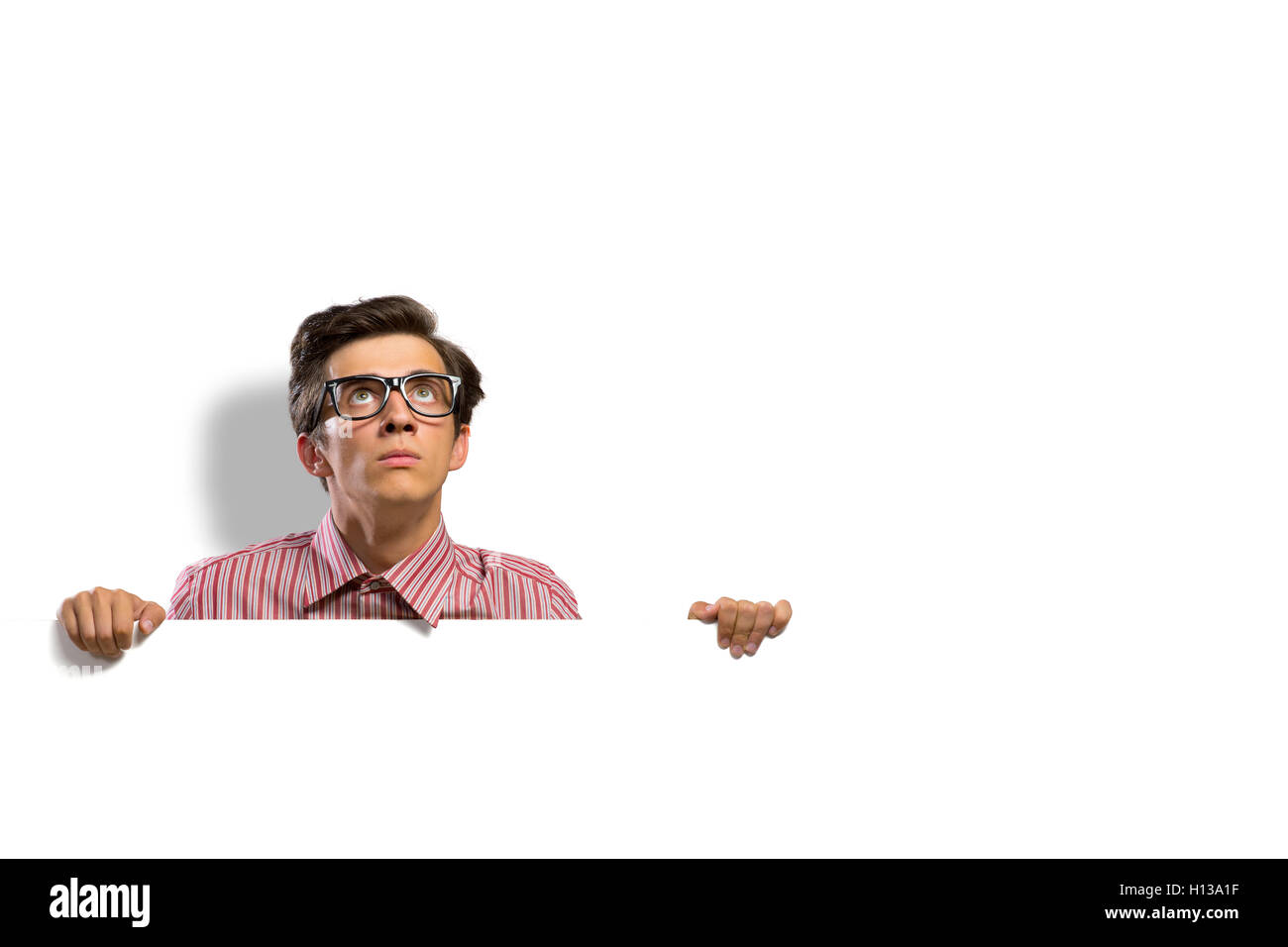 man holding a banner Stock Photo - Alamy