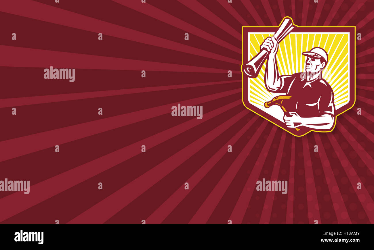 Builder Carpenter Hold Hammer Building Plan Retro Stock Photo - Alamy