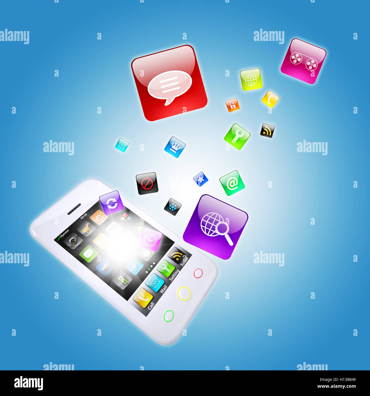 Smart phone and program icons Stock Photo - Alamy