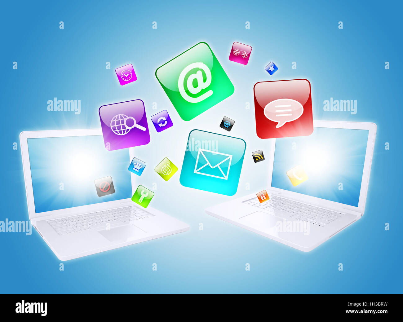 Laptop and program icons Stock Photo - Alamy