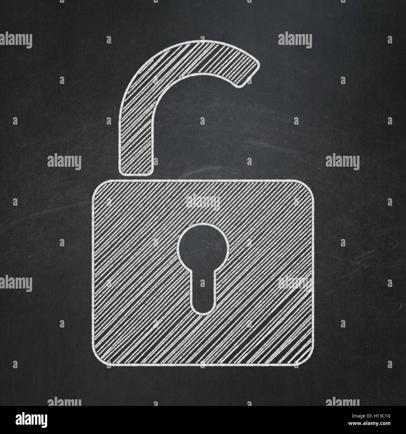 Protection concept: Opened Padlock on chalkboard background Stock Photo - Alamy