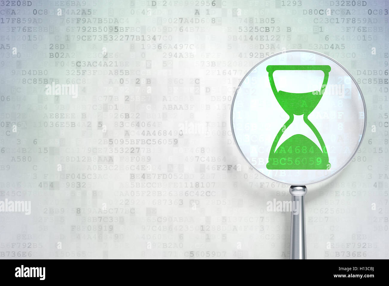 Time concept: Hourglass with optical glass on digital background Stock ...