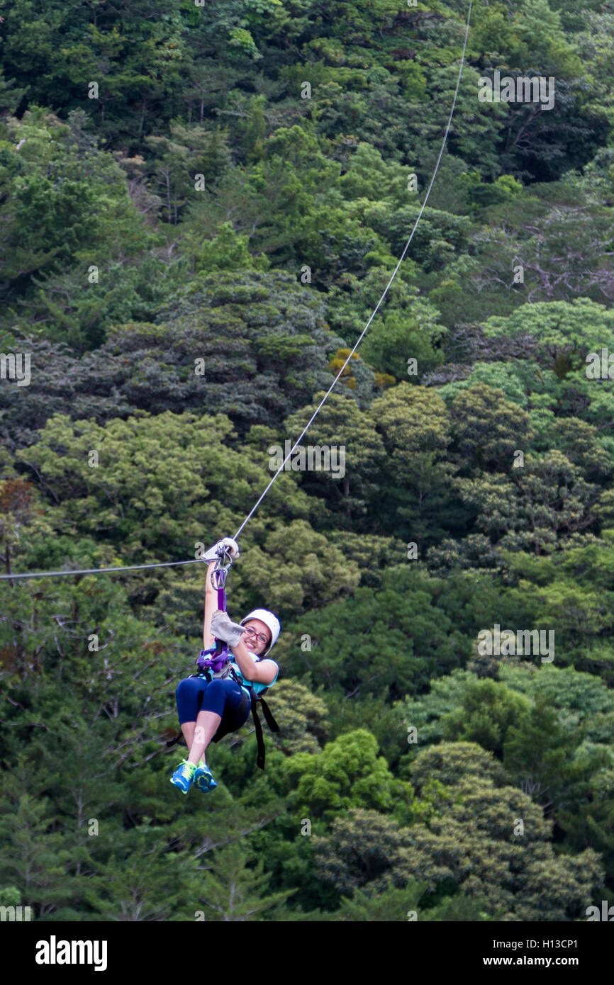 Monteverde, Costa Rica - May 29 : young adventurous woman zip lining ...