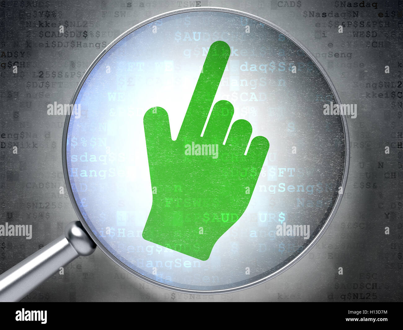 Advertising concept: Mouse Cursor with optical glass on digital ...