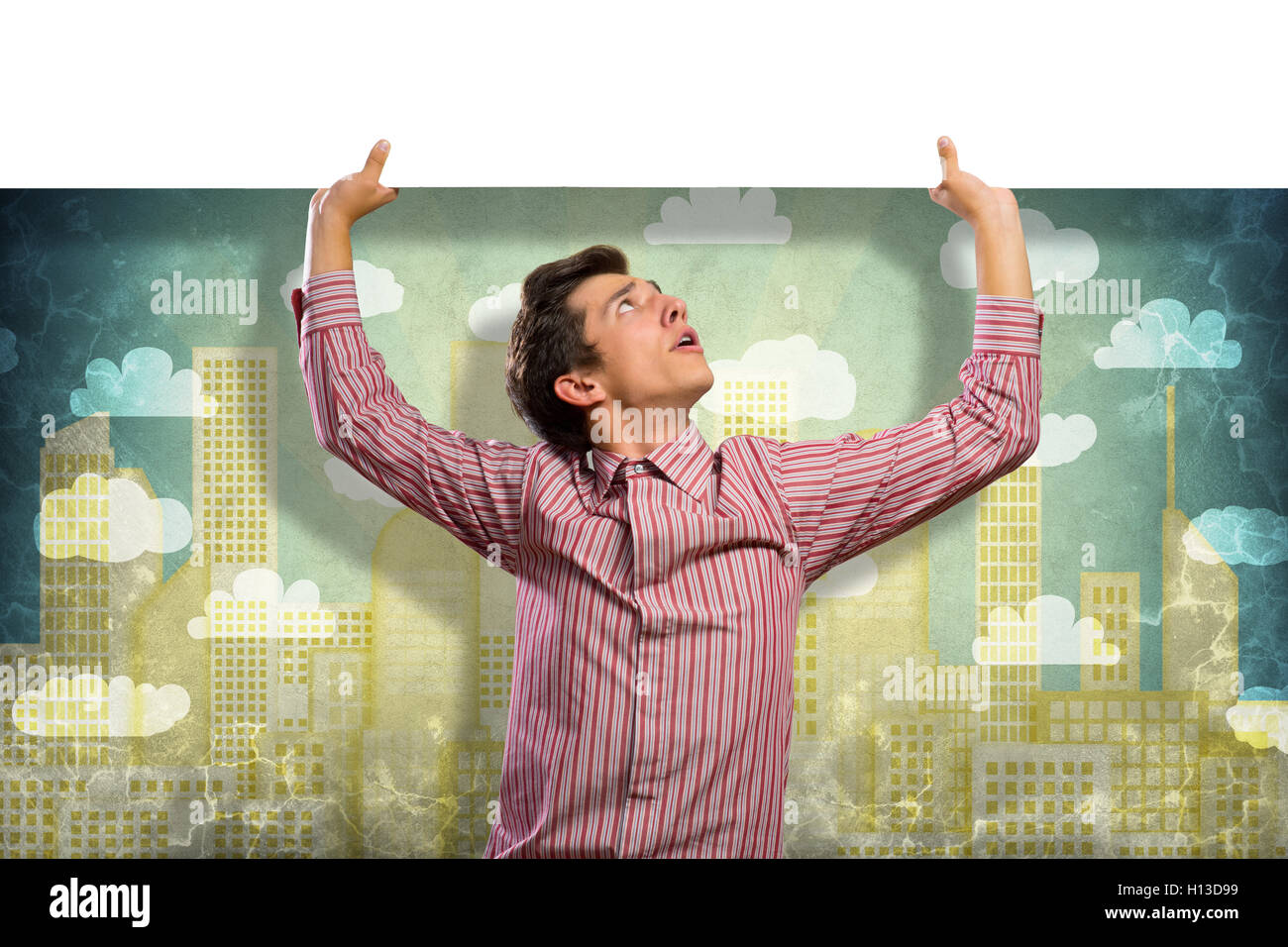 man holding a banner Stock Photo - Alamy