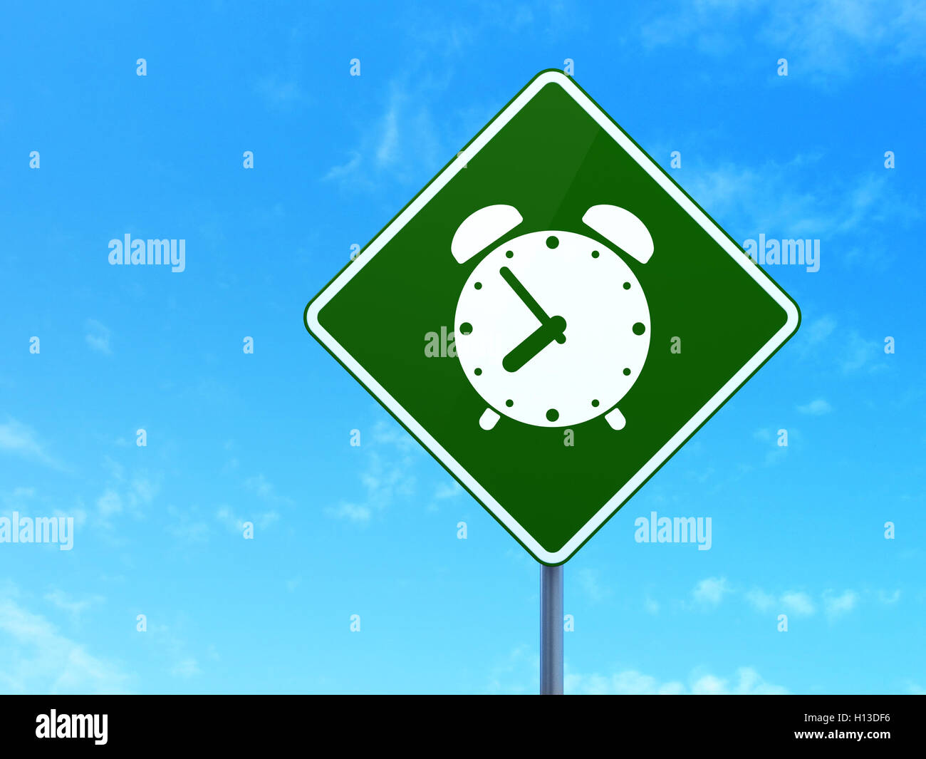 Time concept: Alarm Clock on road sign background Stock Photo - Alamy