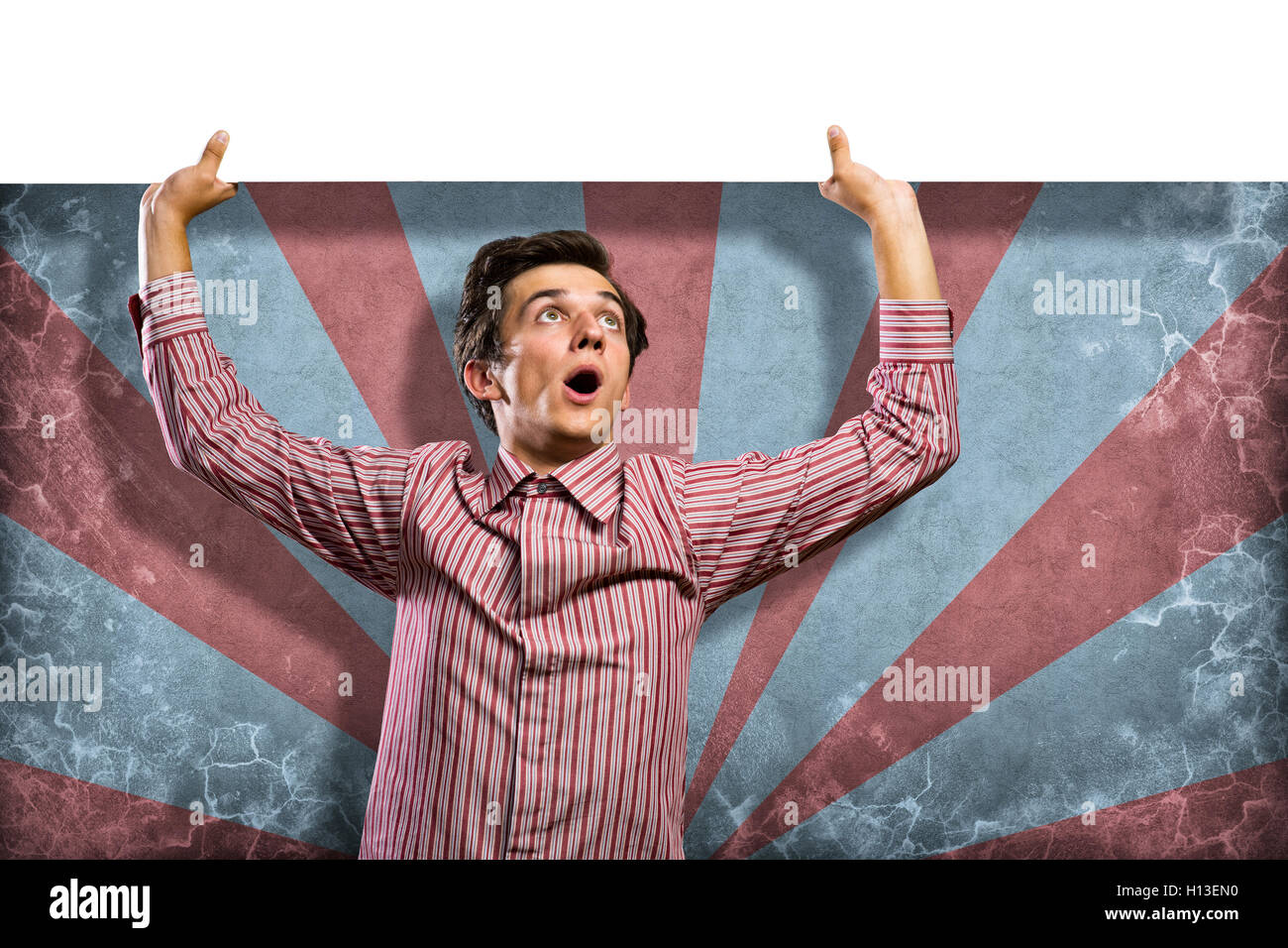 man holding a banner Stock Photo - Alamy