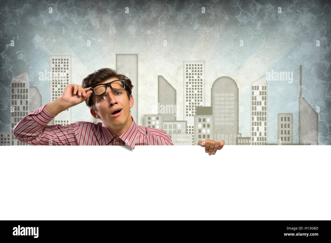 man holding a banner Stock Photo - Alamy