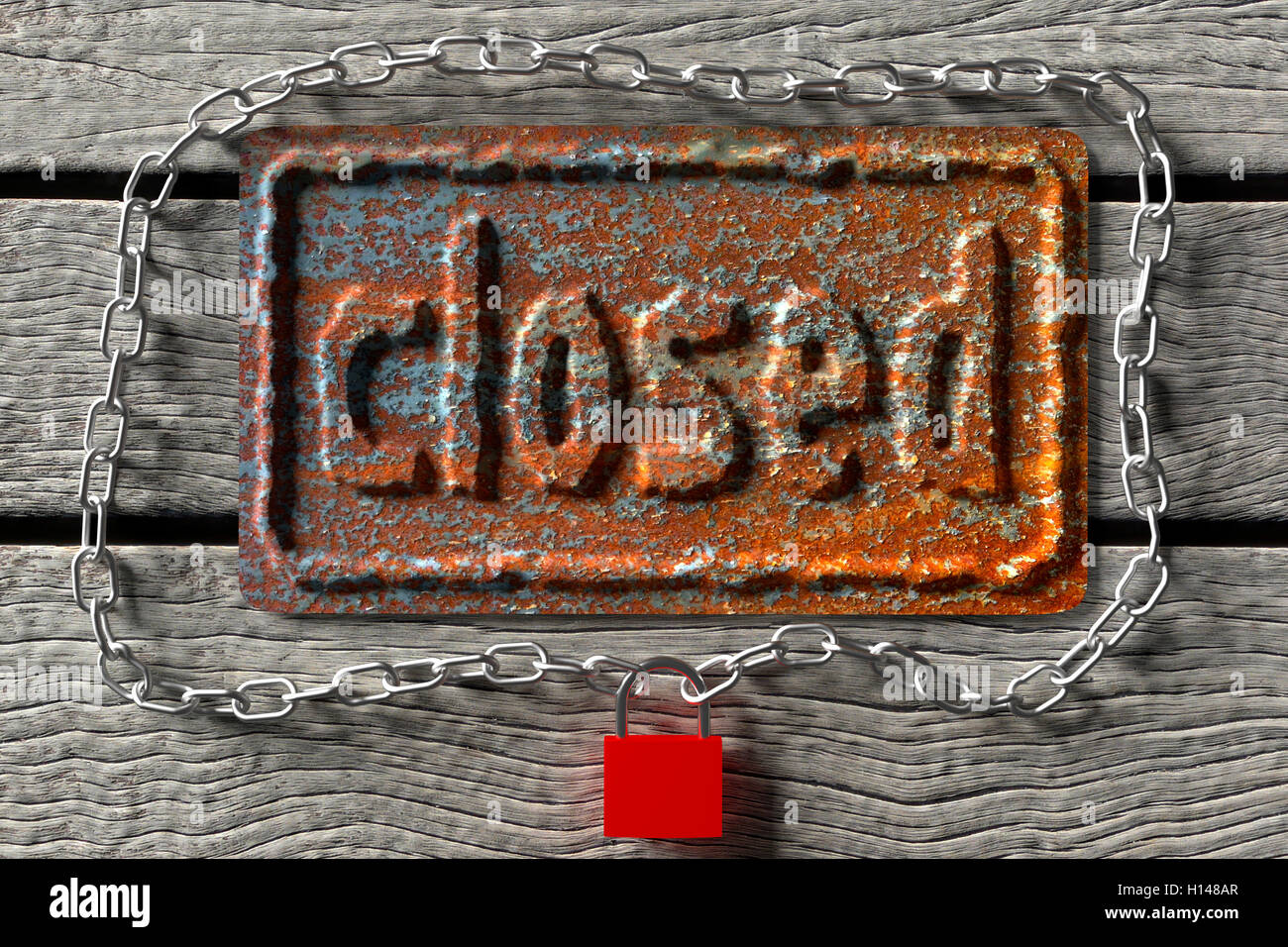 old rusty board with an inscription "closed", 3d rendering Stock Photo ...