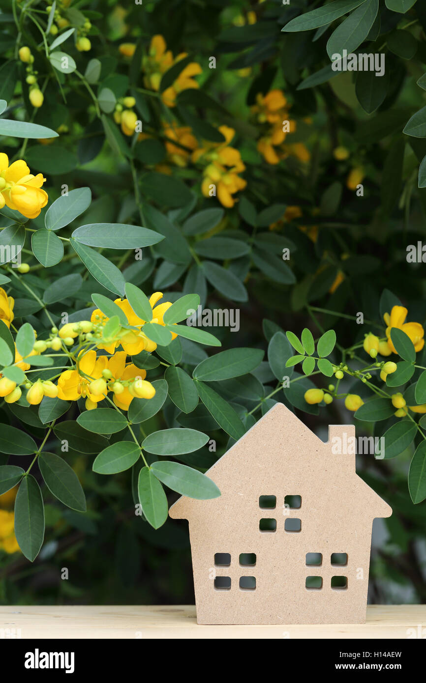 wooden toy house with beautiful blossom tree Stock Photo - Alamy