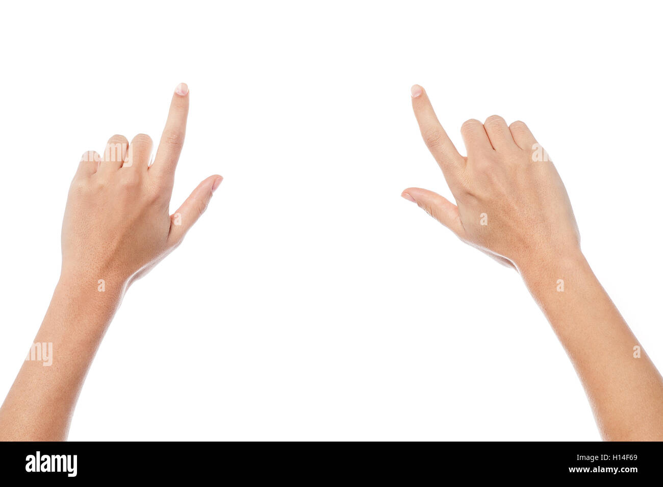 Woman hands pointing something Stock Photo - Alamy