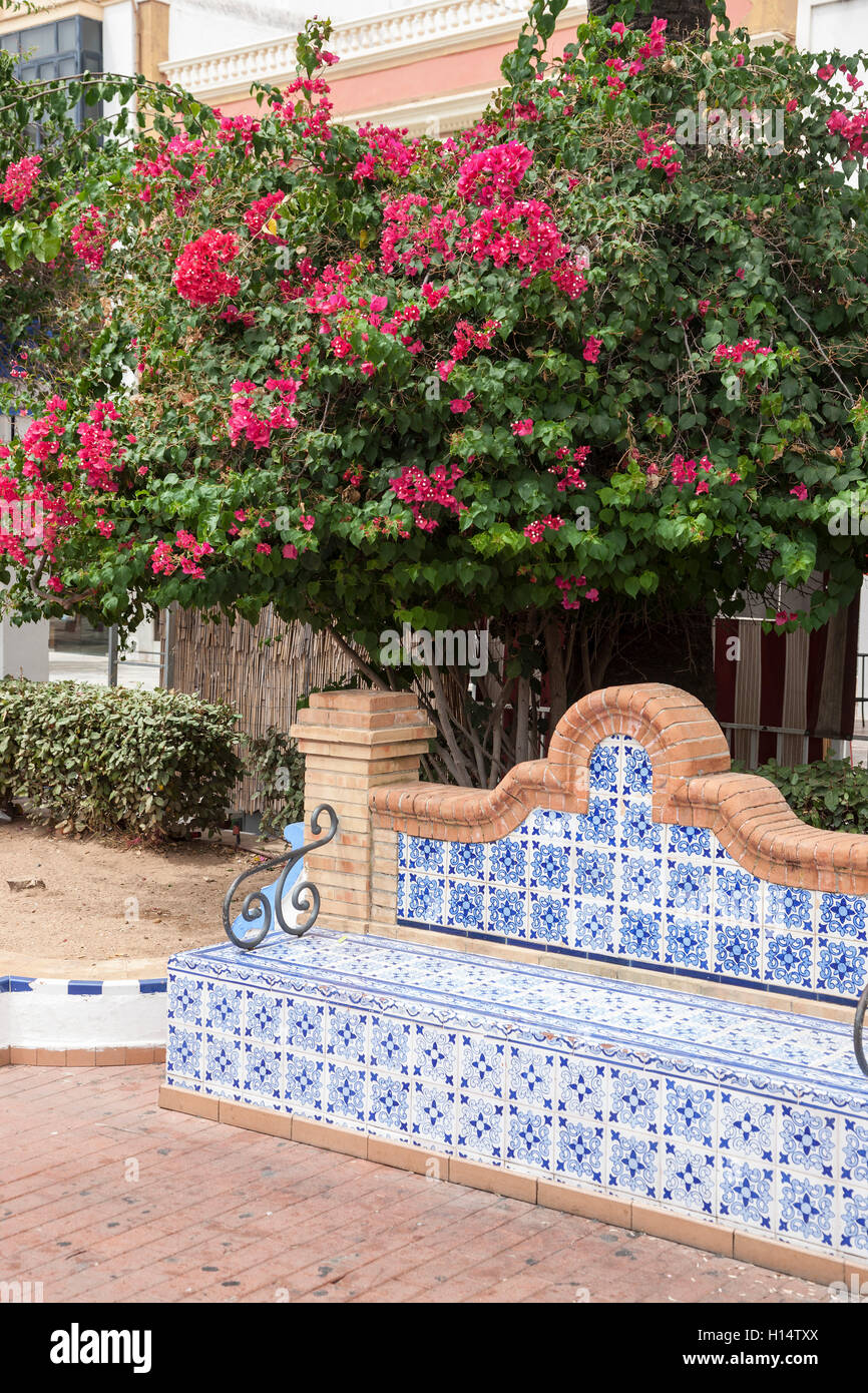 Tiled seat town centre center Ayamonte Spain Stock Photo - Alamy