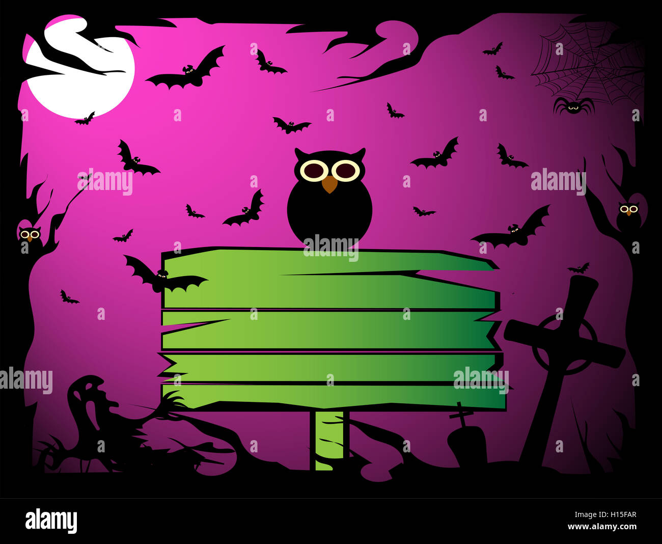 Happy Halloween background with owl and bats, pink color Stock Photo ...