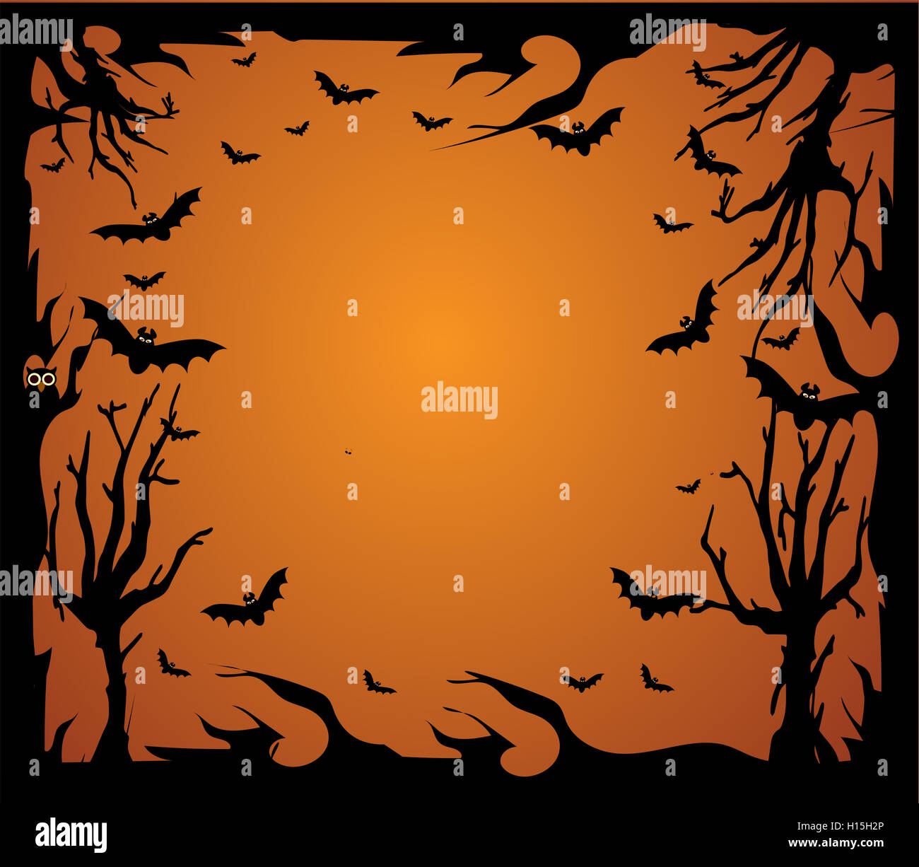 Happy Halloween background with bats orange color Stock Photo - Alamy