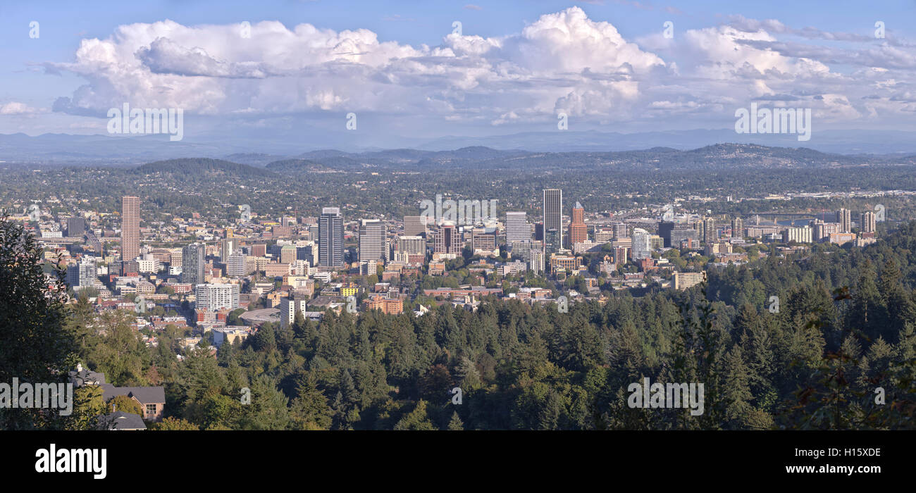 Portland Oregon panorama with surroundings from Pittock Mansion Stock ...