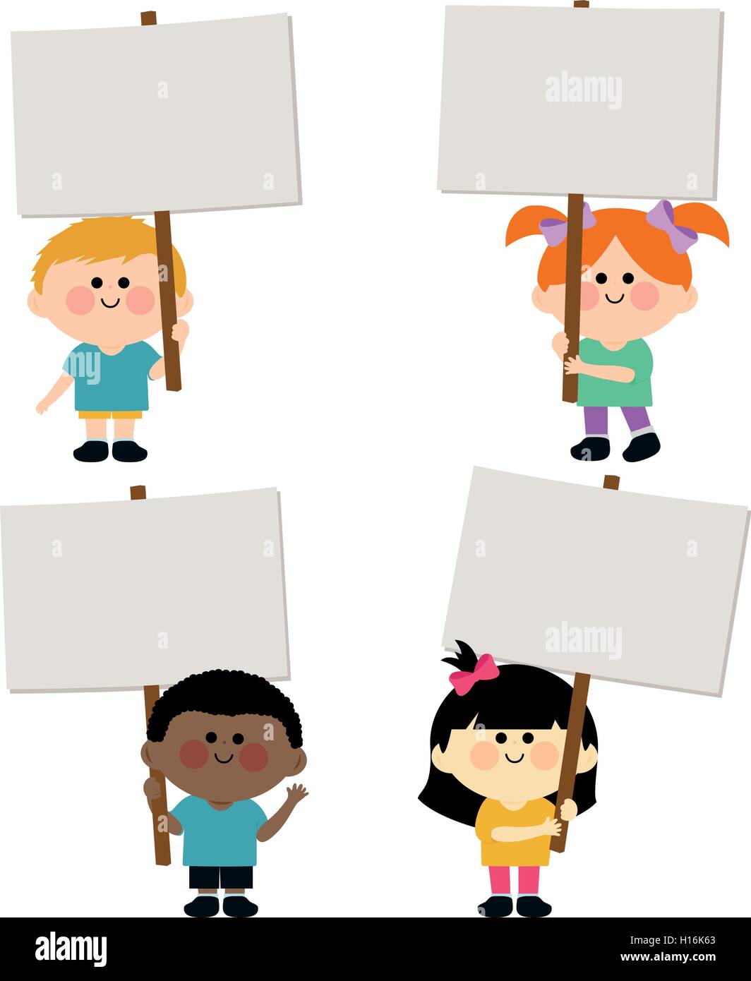 Group kids holding blank sign hi-res stock photography and images - Alamy