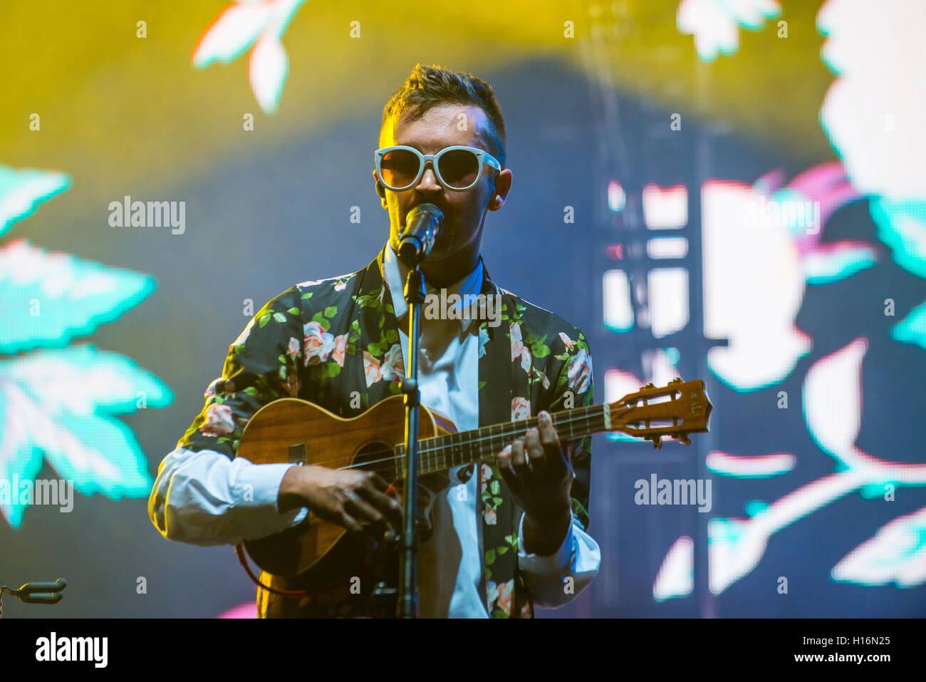 Tyler Joseph of Twenty One Pilots performs on stage at Reading Festival ...