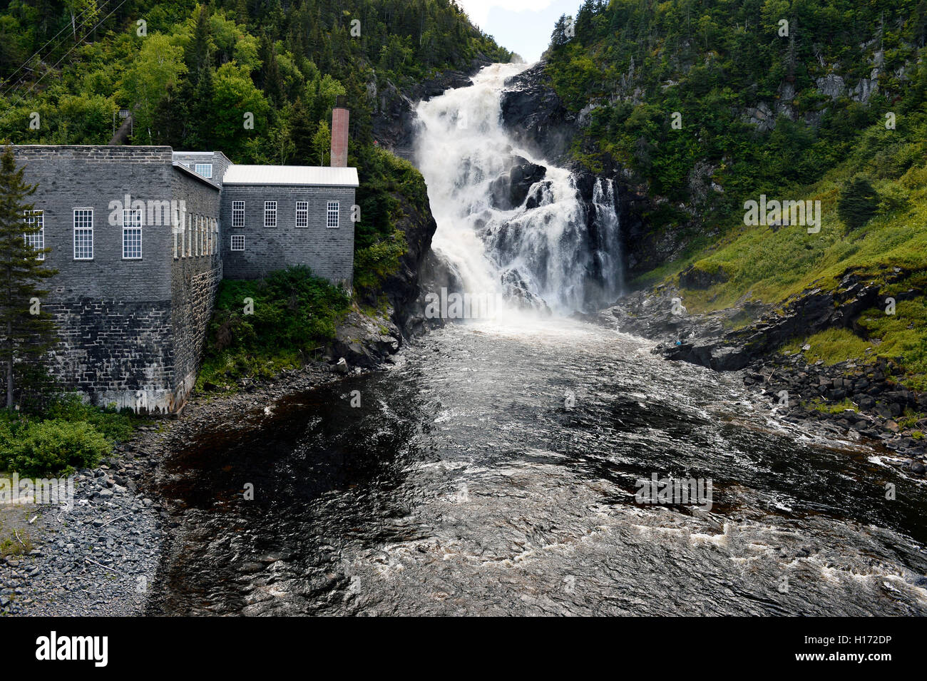Waterfall in Ghost village of Val-Jalbert, canada Stock Photo - Alamy