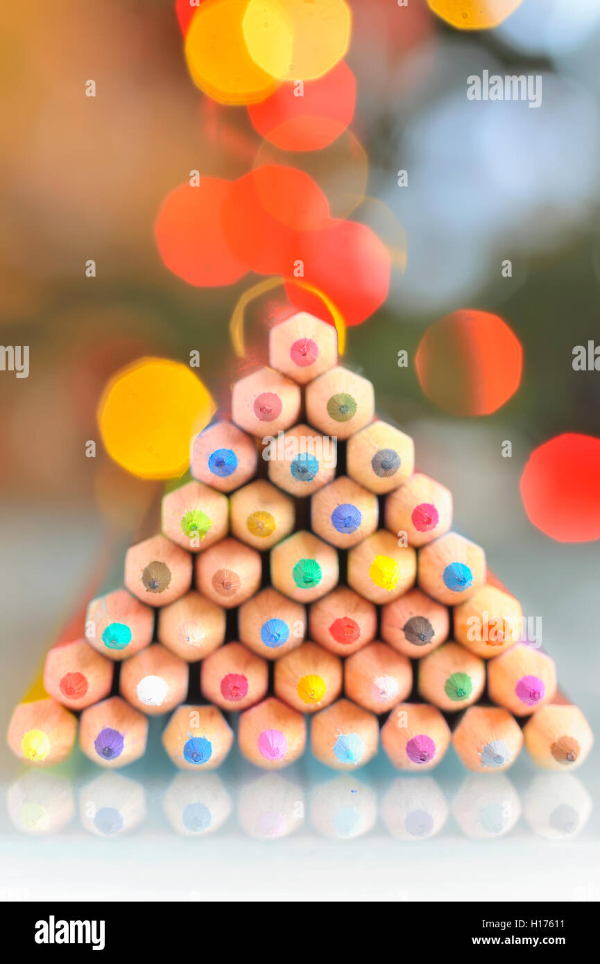 christmas tree pencils and bokeh lights Stock Photo - Alamy