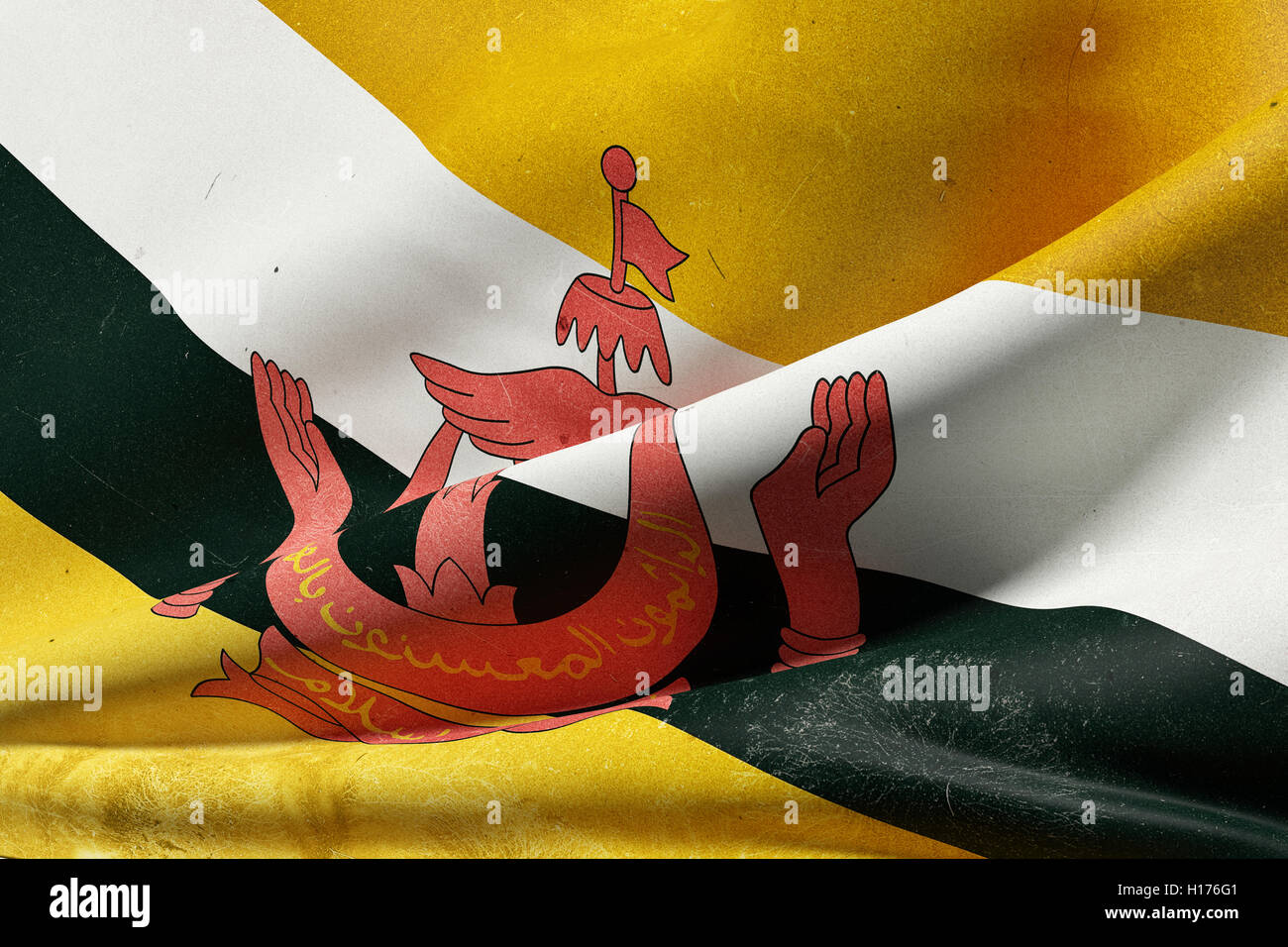 3d rendering of an old Nation of Brunei flag waving Stock Photo - Alamy