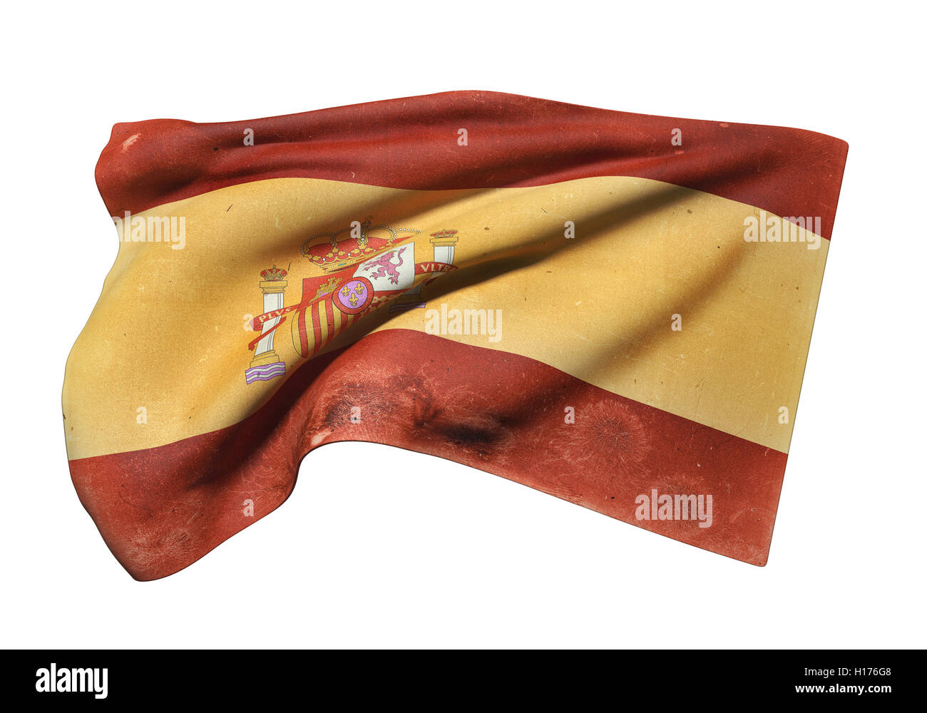 3d rendering of old Spain flag waving on white background Stock Photo ...