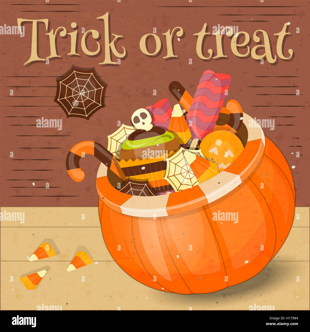 Jack-o-lantern Candy Basket with Pile of Colorful Halloween Sweet ...
