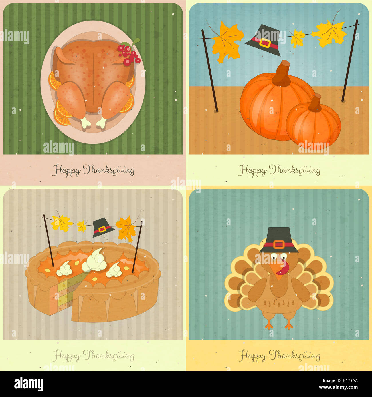 Happy Thanksgiving Card. Set of Vinage Turkey Day Posters. illustration ...