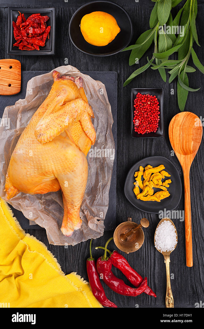 Raw chicken with Asian spices top view Stock Photo - Alamy