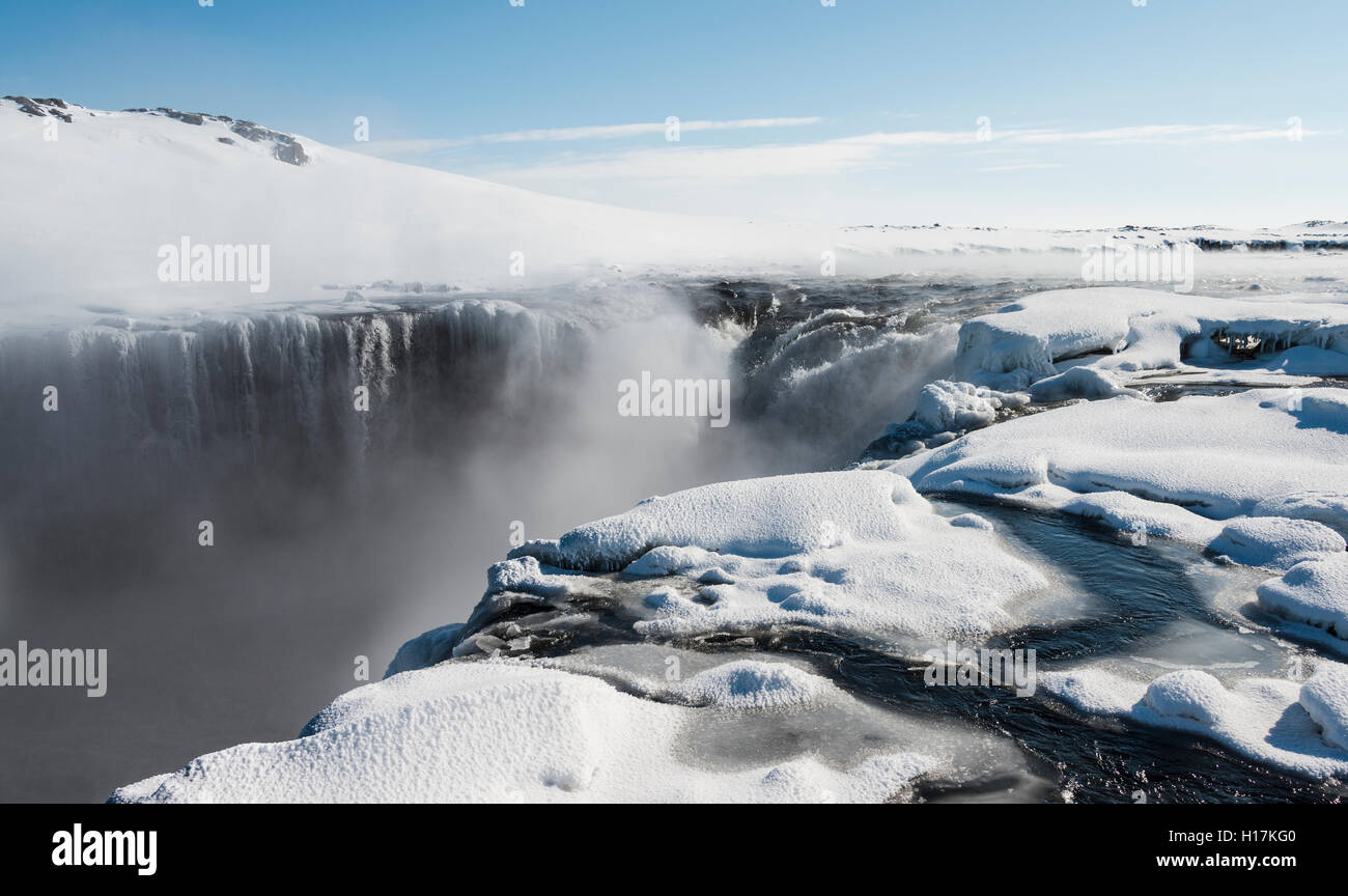 Hafragilsfoss Waterfall in winter, Northeastern Region, Iceland Stock ...