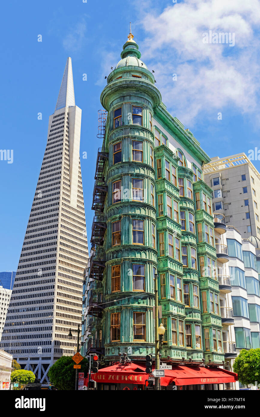 Transamerica pyramid and Columbus Tower, San Francisco; California; USA ...