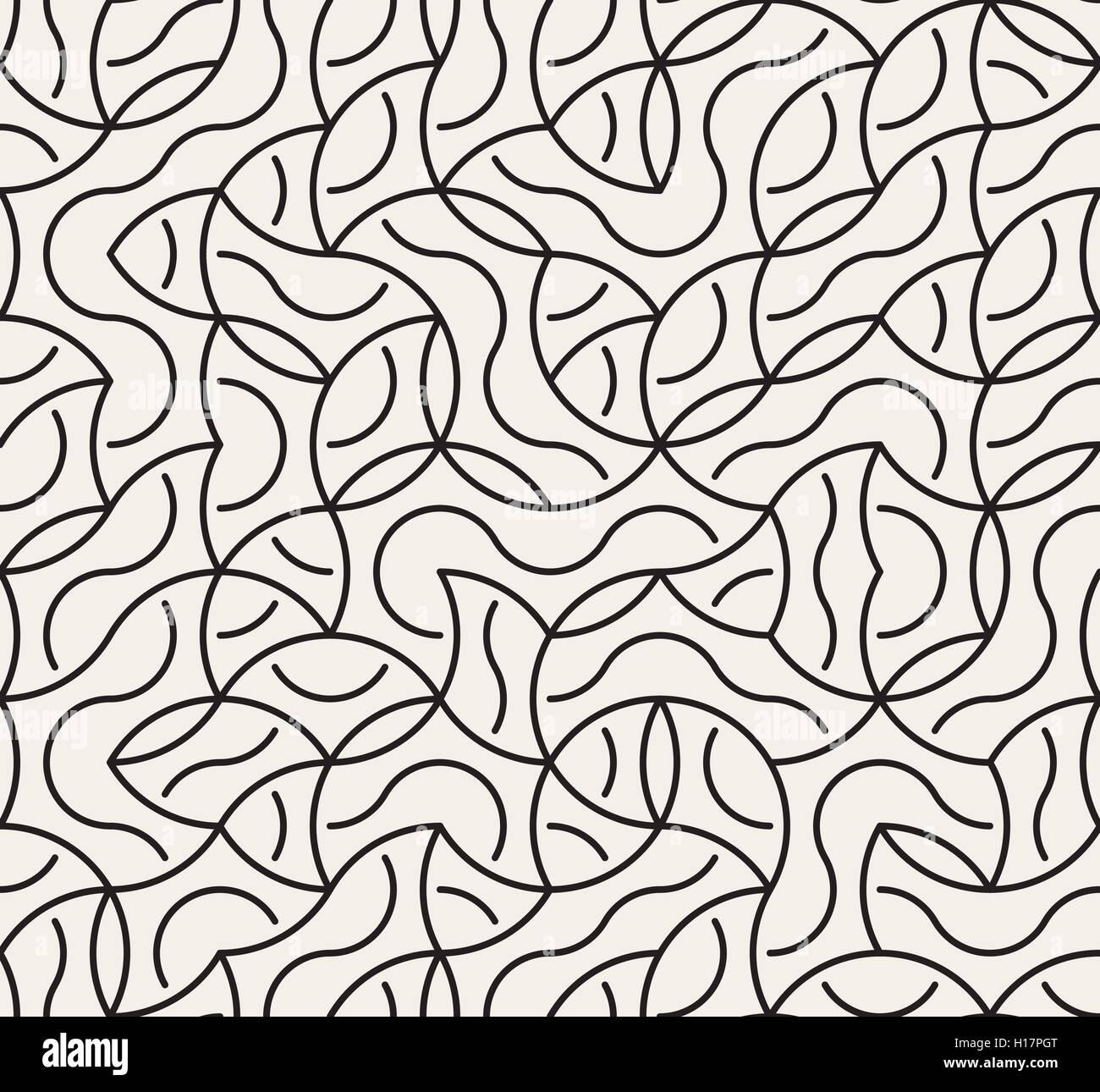 Vector Seamless Black And White Irregular Arc Lines Maze Pattern Stock ...