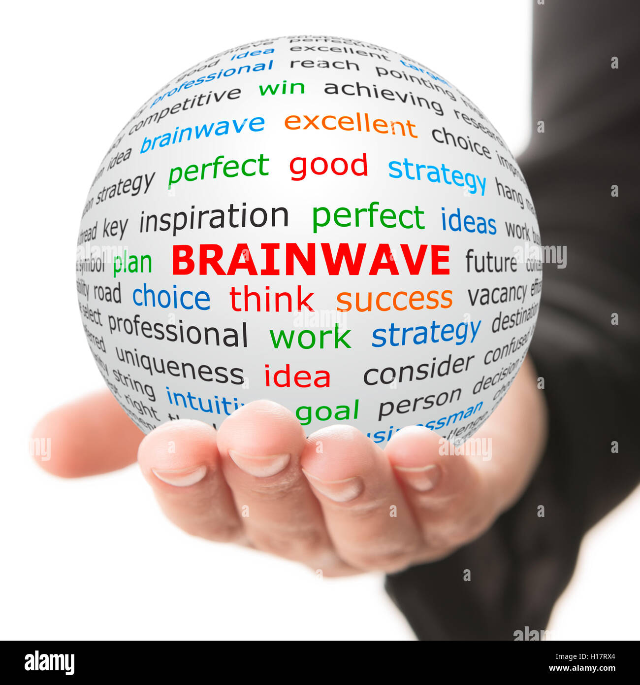 Hand take white ball with red inscription Brainwave Stock Photo - Alamy