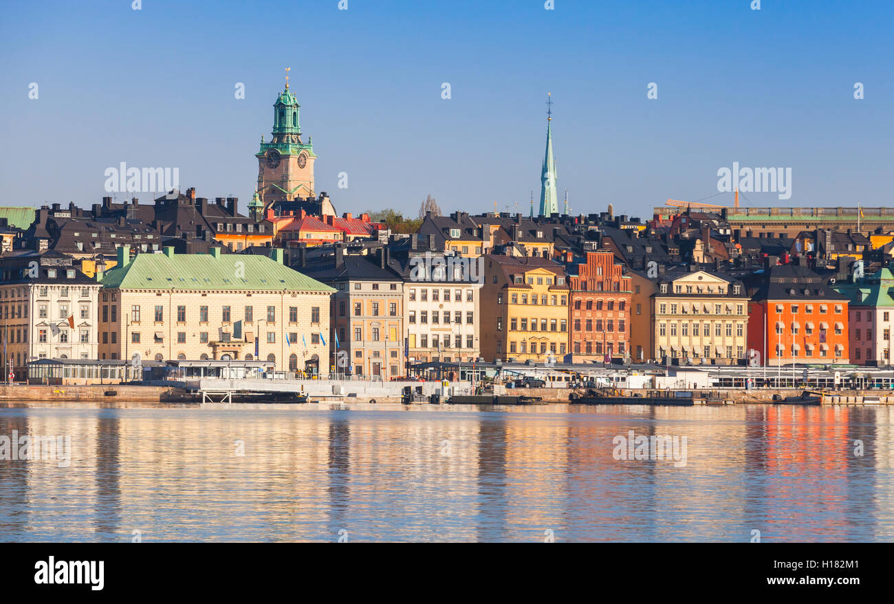 Morning cityscape of Gamla Stan city district in central old Stockholm ...