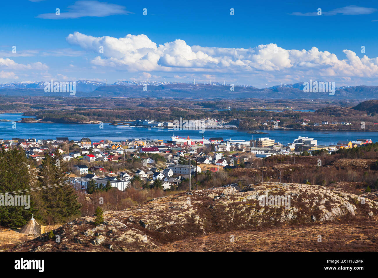 Coastal Norwegian landscape. Fishing village with colorful houses ...