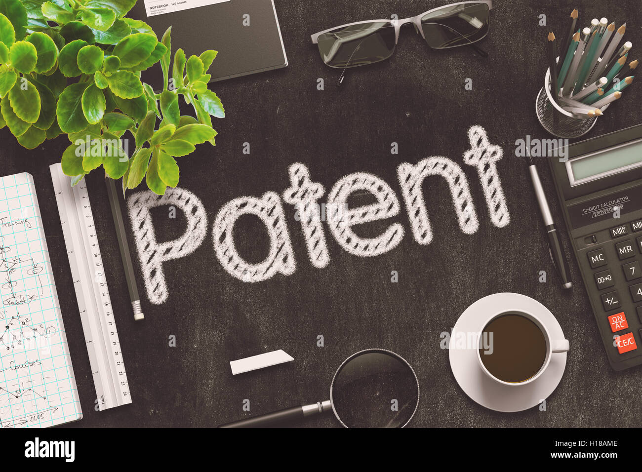 Patent - Text on Black Chalkboard. 3D Rendering Stock Photo - Alamy