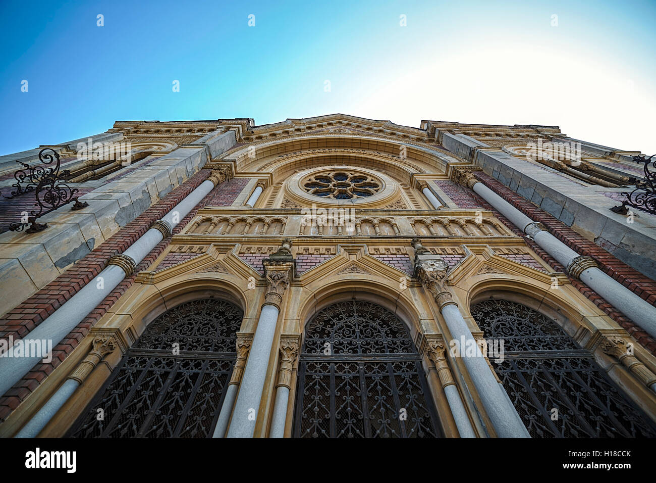 Front view in perspective of the synagogue located in the district ...