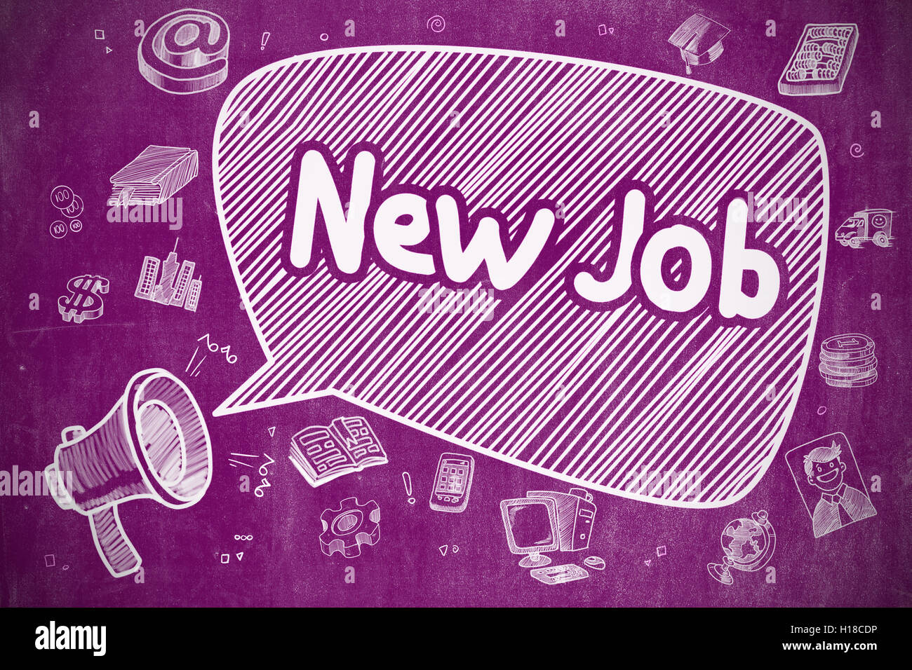 New Job - Hand Drawn Illustration on Purple Chalkboard Stock Photo - Alamy