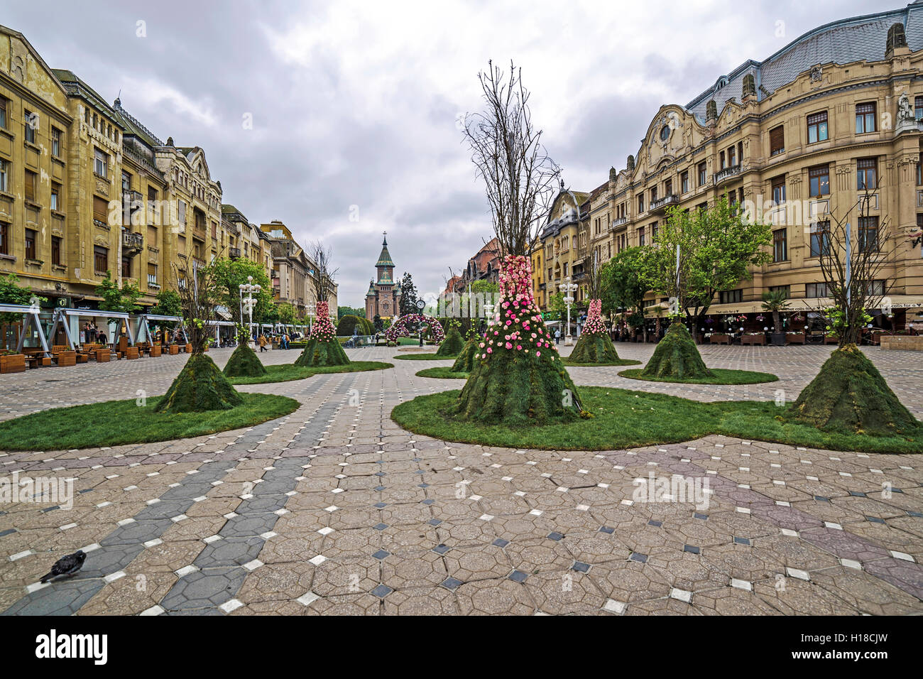 TIMISOARA, ROMANIA - APRIL 25, 2016: Panoramic view, in one rainy day ...
