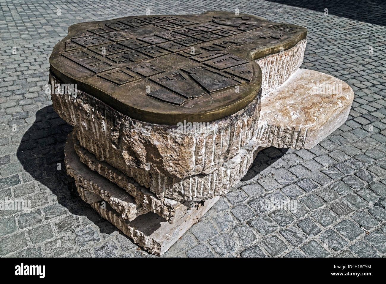 TIMISOARA, ROMANIA - APRIL 7, 2016: View of symbolic old bronze map ...