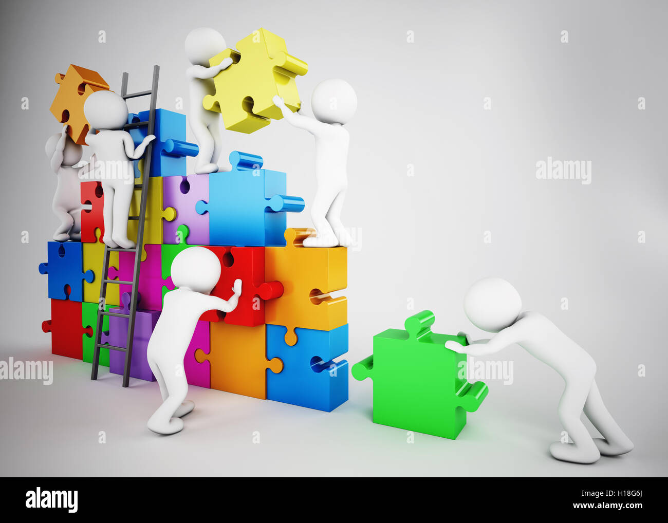 White people build a company. Concept of parthership and teamwork. 3D ...