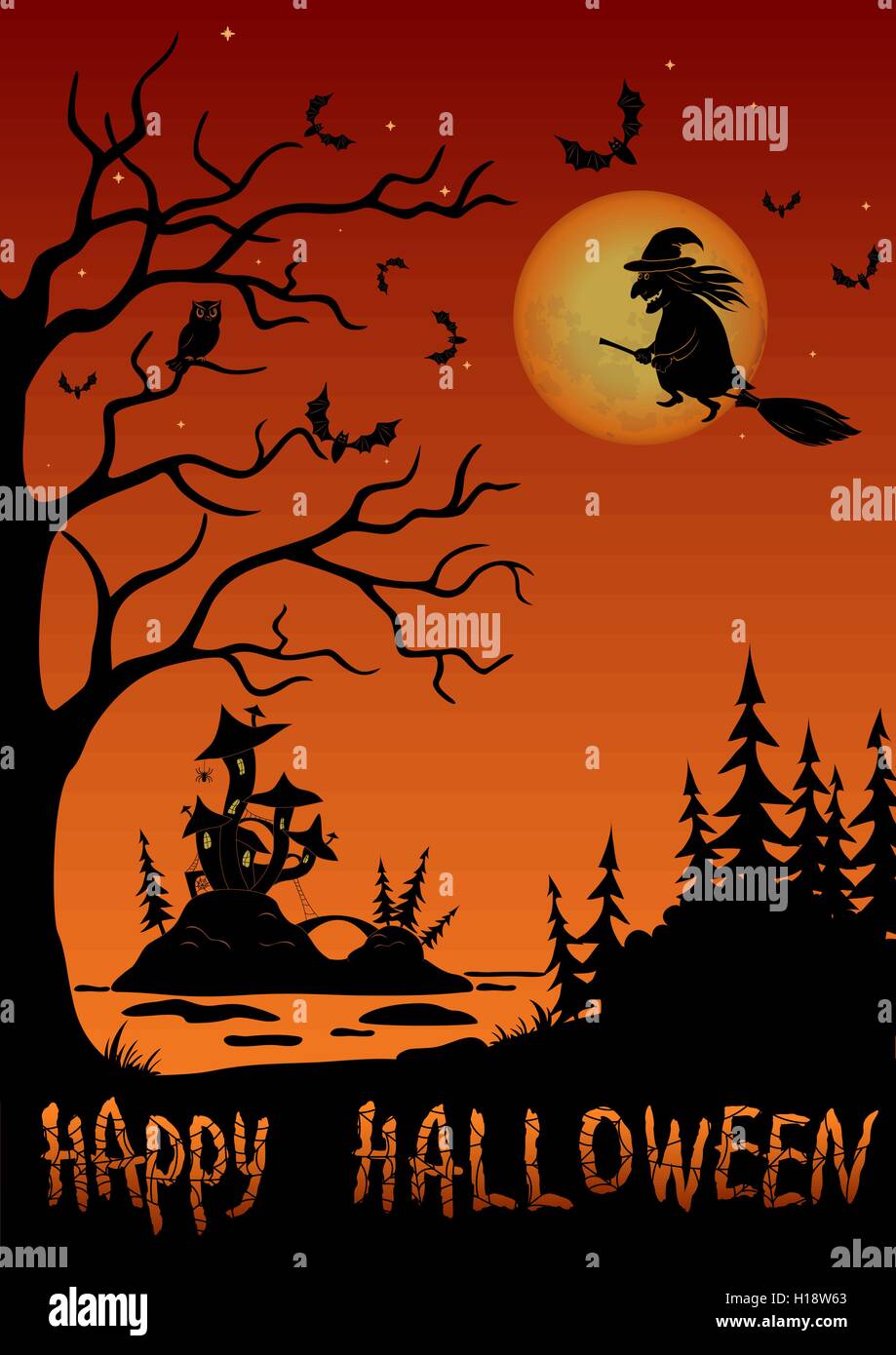 Halloween Landscape with Witch Stock Vector Image & Art - Alamy