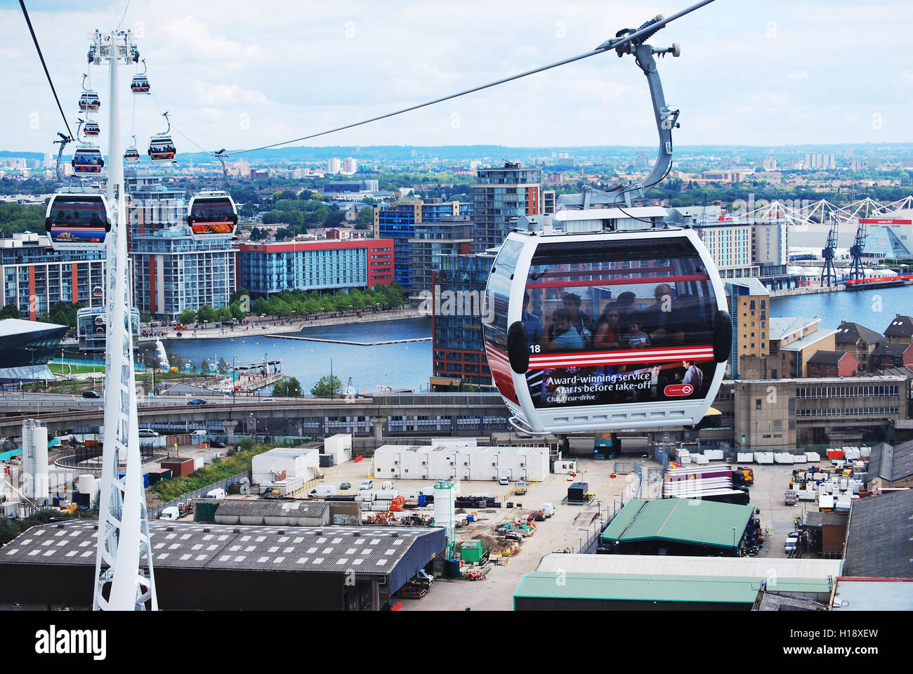 LONDON - JUL 15TH 2012: Thames cable car by Emirates Air Line in London ...